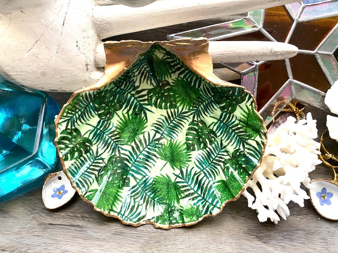 Decoupage Shell Tropical Decoupage Scallop Tropical Home | Etsy