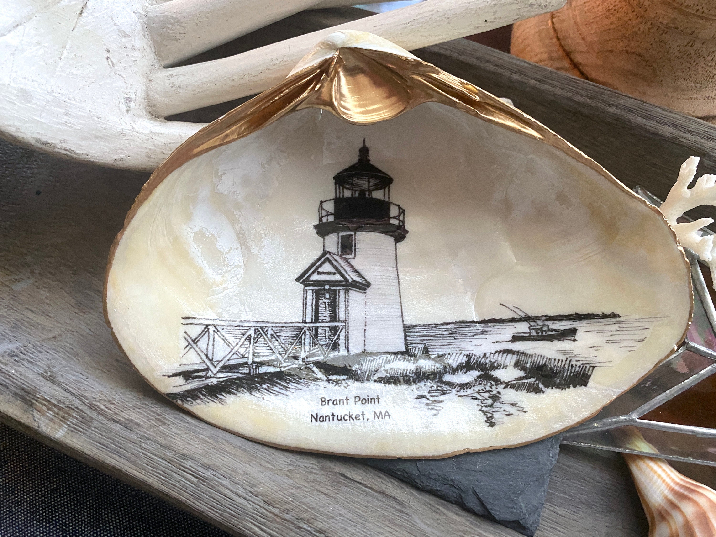 Nantucket Art Lighthouse Decordecoupage Clam Shell | Etsy