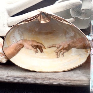 Decoupage Clam Shell, Michelangelo Art, Housewarming Gift, Ring Trinket ...