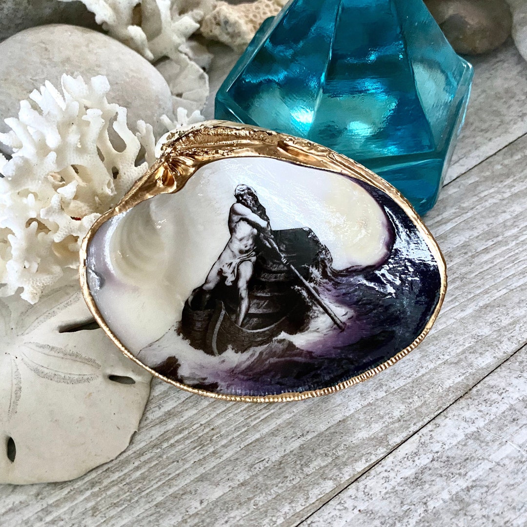 Clam Shell Dish, Decoupage Shell, Trinket Dish, Ring Dish, Painted ...