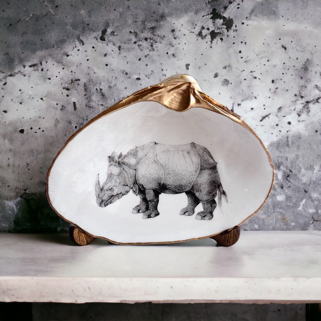 Rhino Lover Gift, Rhinoceros Africa Nature Wildlife Art, Decoupage Clam ...