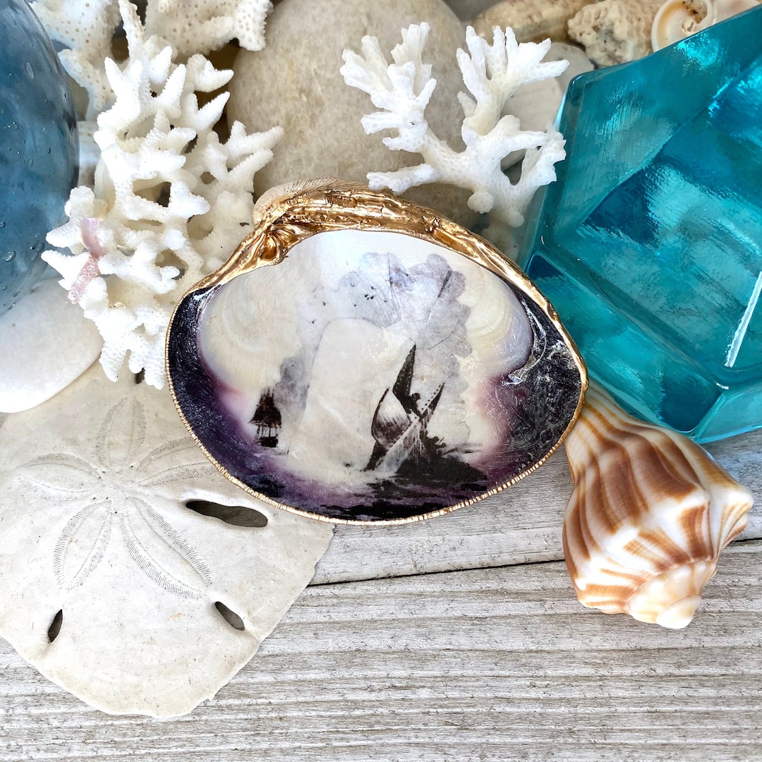 Clam Shell Ring Dish, Decoupage Clam Shell Dish, Decoupage Shell ...