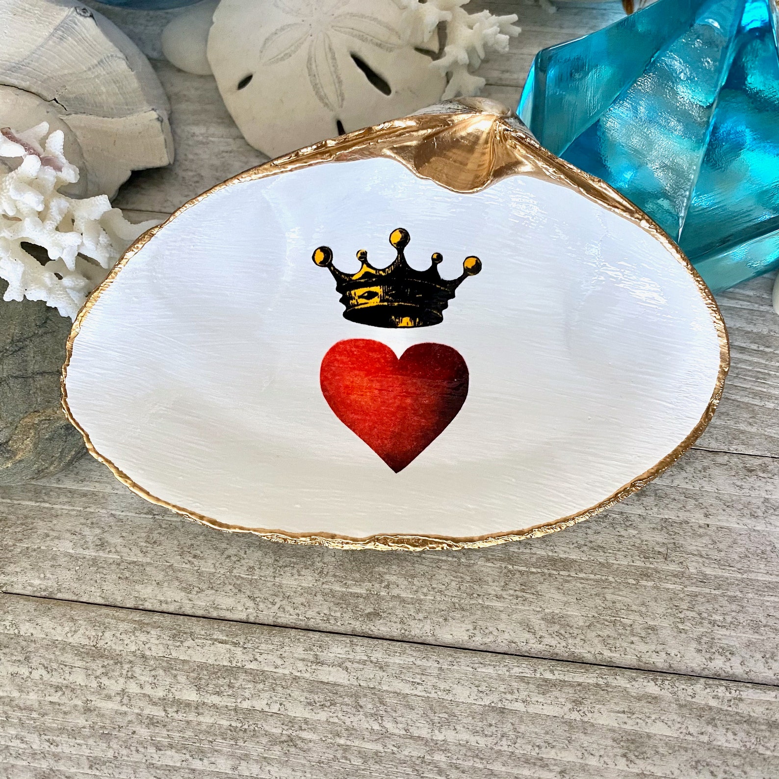 Clam Shell Dish, Heart Gift, Vday Gift Heart, Decoupage Clam, Heart and ...