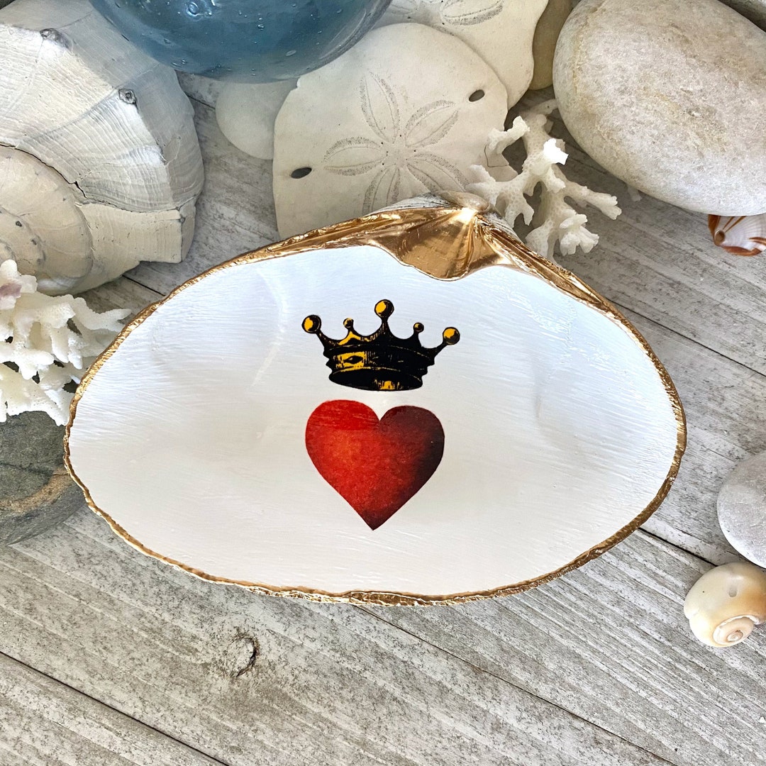 Clam Shell Dish, Heart Gift, Vday Gift Heart, Decoupage Clam, Heart and ...