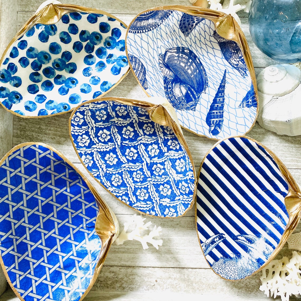 Decoupage Clam Shell Sea Shell Dish Coastal Decor Ring | Etsy