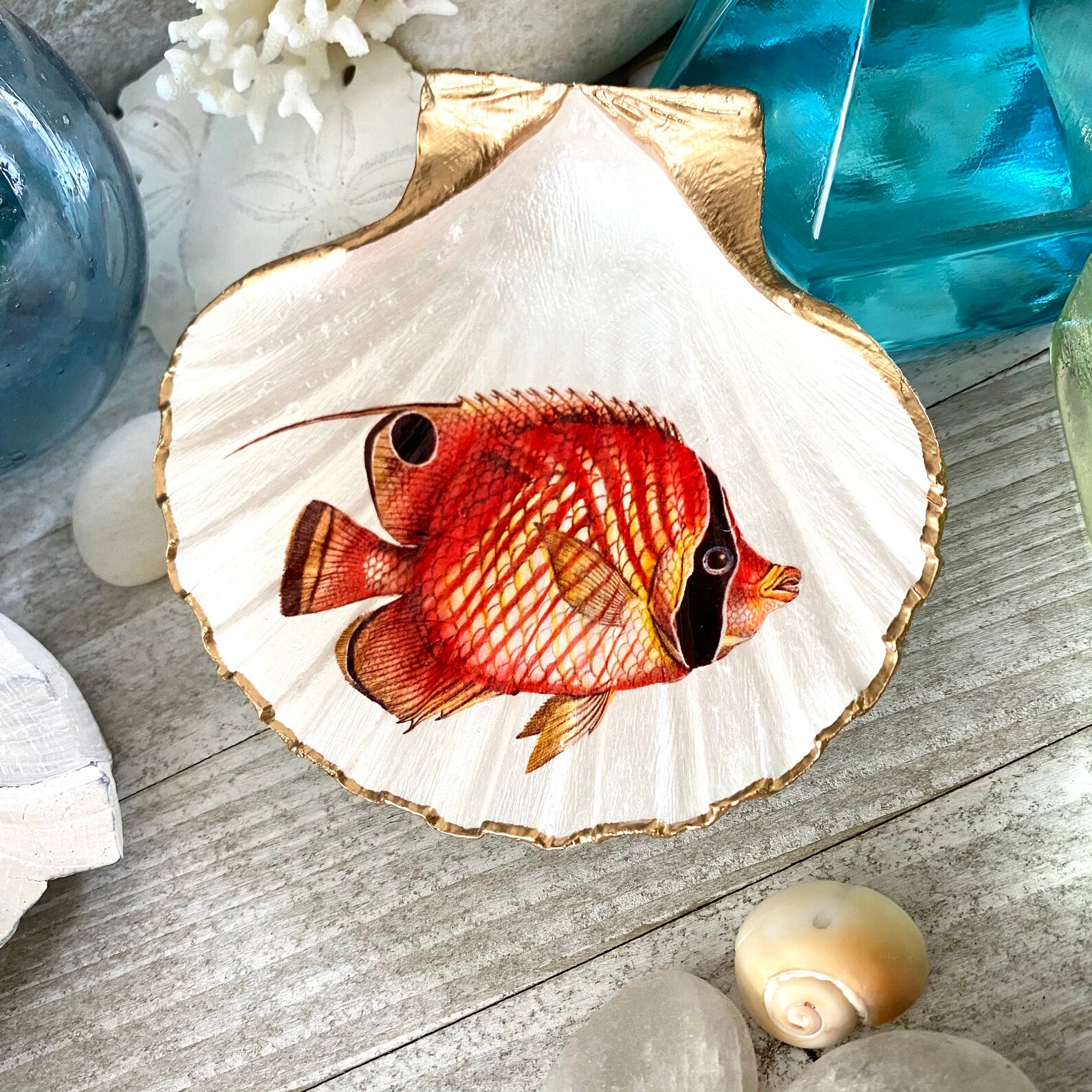 Gold Scallop Shell Seashell Decoupage Sea Shell Dish Ring - Etsy