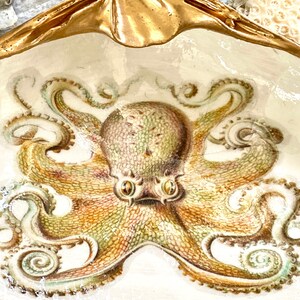 Octopus Decorative Decoupage Clam Shell, Octopus Decor,display Tray ...