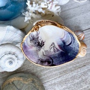 Water Sprite, Clam Shell Dish, Decoupage Shell, Trinket Dish, Ring Dish ...