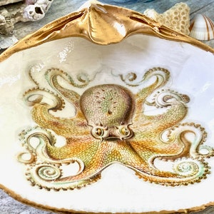 Octopus Decorative Decoupage Clam Shell, Octopus Decor,display Tray ...