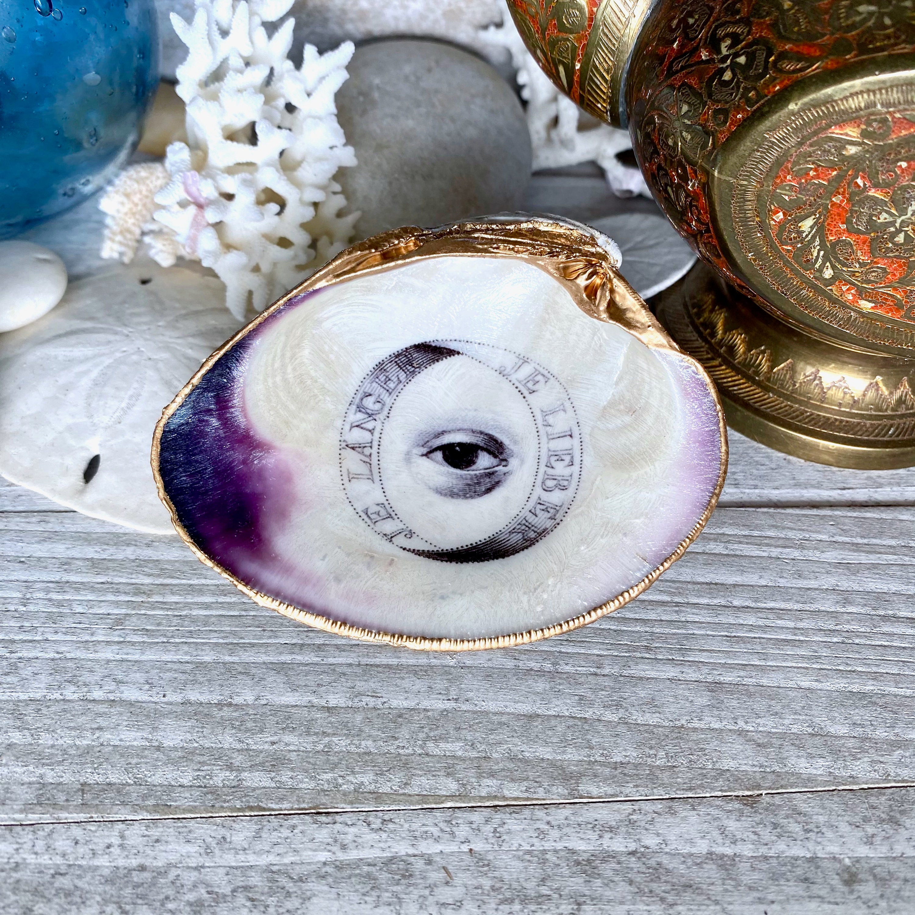 All Seeing Eye, Clam Shell Dish, Decoupage Shell, Trinket Dish, Ring ...