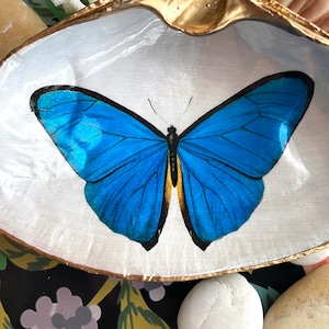 Butterfly Decoupage Clam Shell, Blue Morpho Butterfly Decor,sea Shell ...