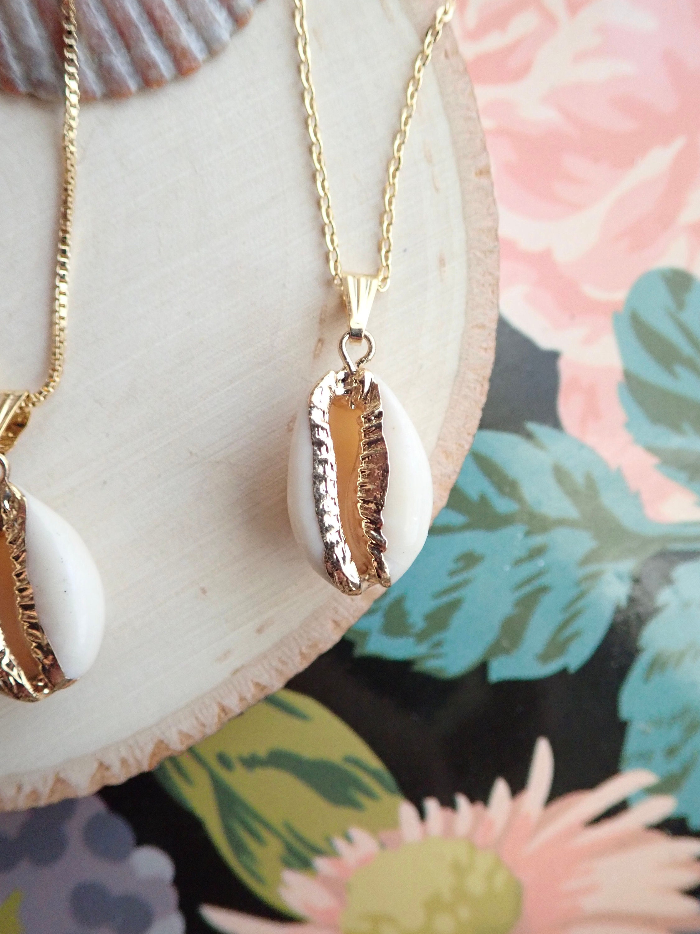 Sea Shell Gift Cowrie Shell Necklace Gold Real Seashell With - Etsy