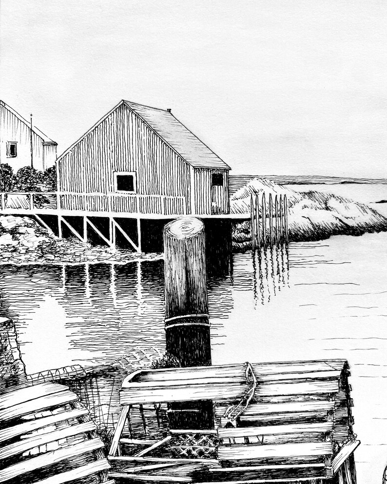 Original Pen & Ink Drawing Print of Peggy's Cove Halifax Nova Scotia ...