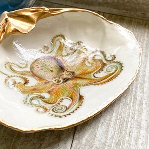 Octopus Decorative Decoupage Clam Shell, Octopus Decor,display Tray ...
