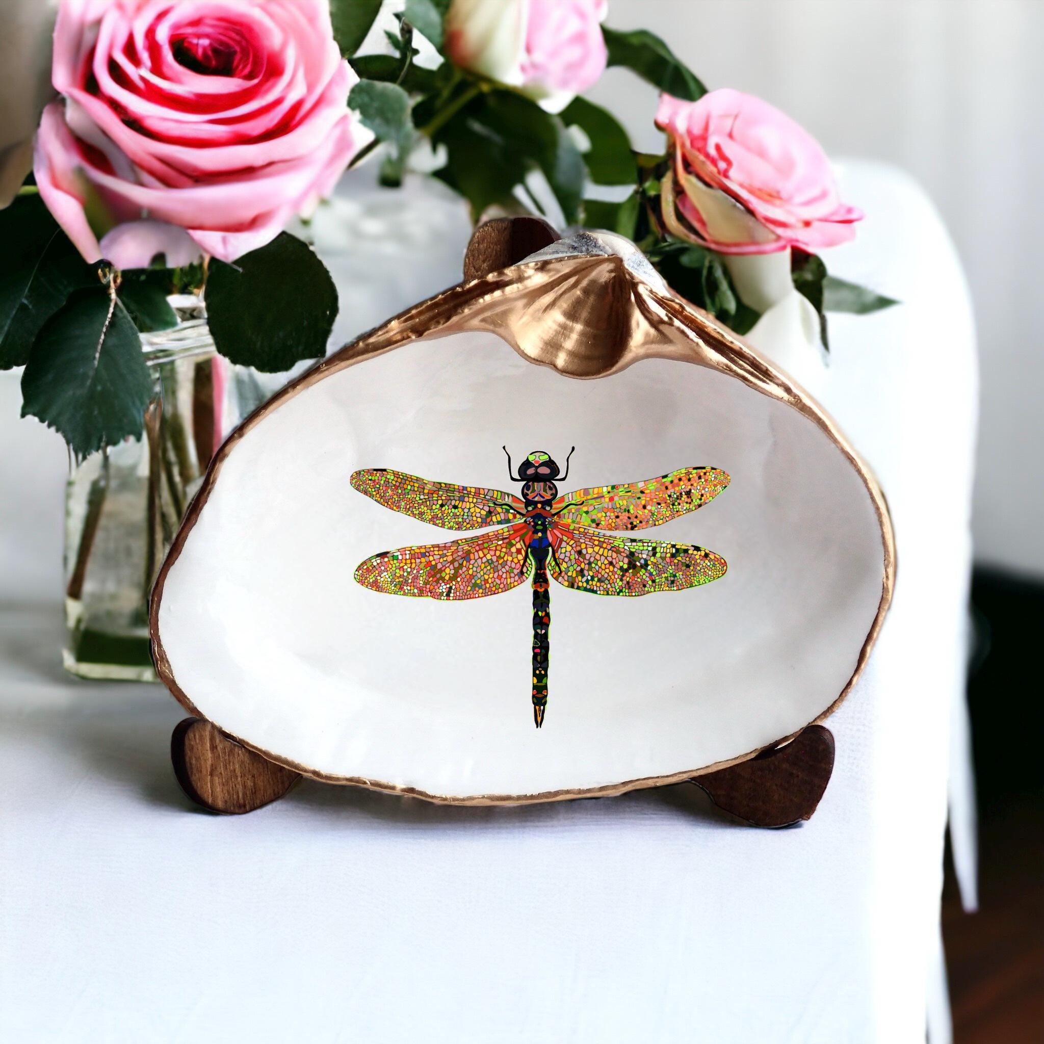 Dragonfly Decoupage Clam Shell, Dragonfly Decor, Sea Shell Ring Dish ...