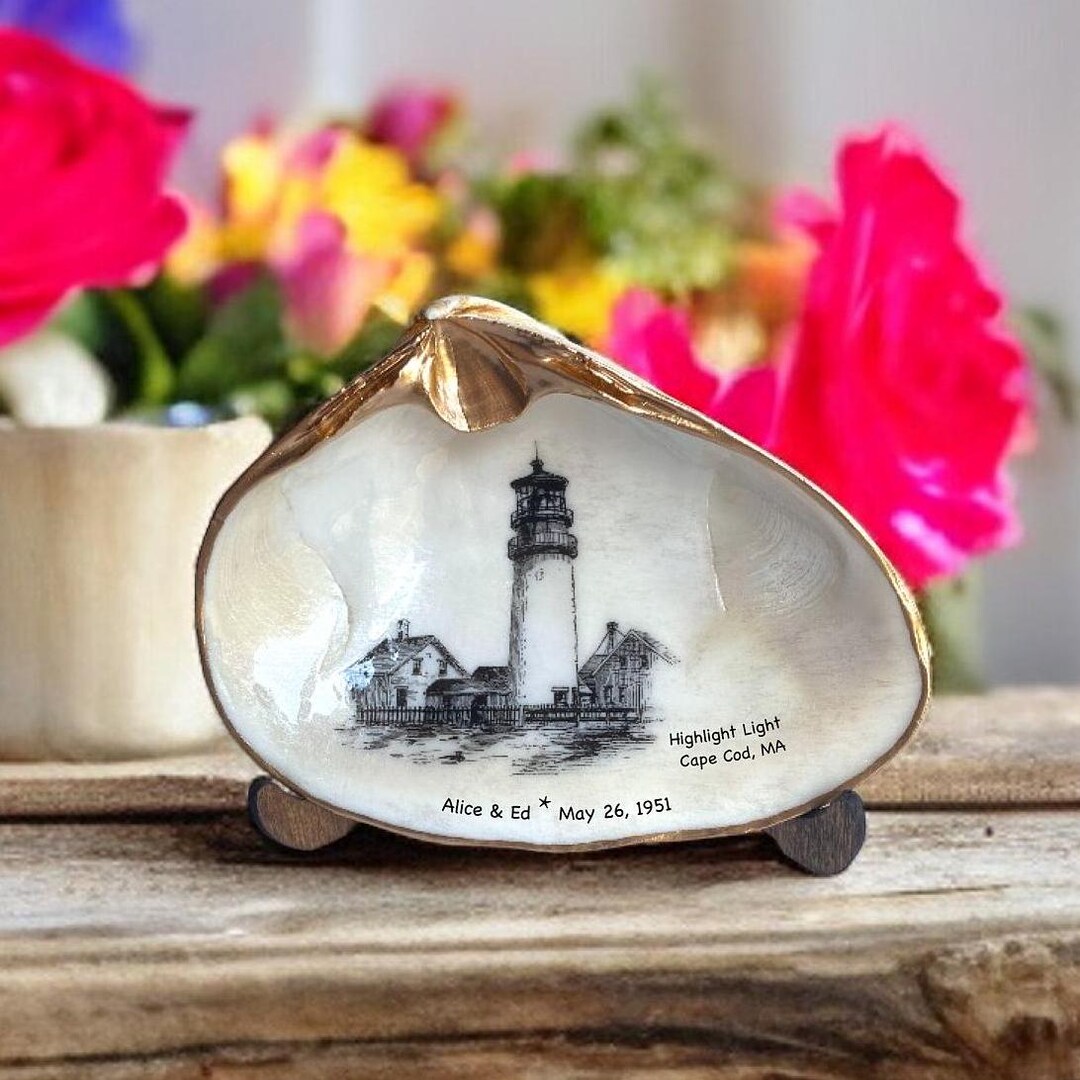 Personalized Lighthouse Clam Shell, Ring Holder, Trinket Dish, Beach ...