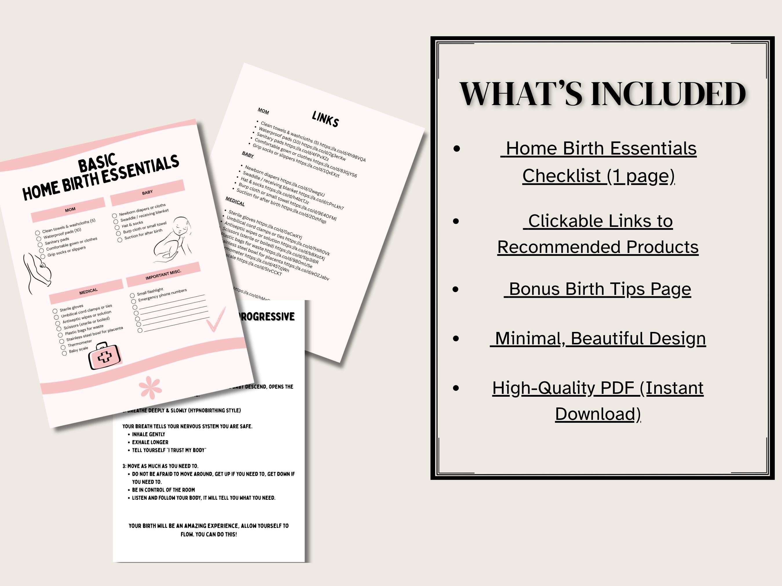 Simple Home Birth Essentials Checklist With Links Natural Birth Prep ...