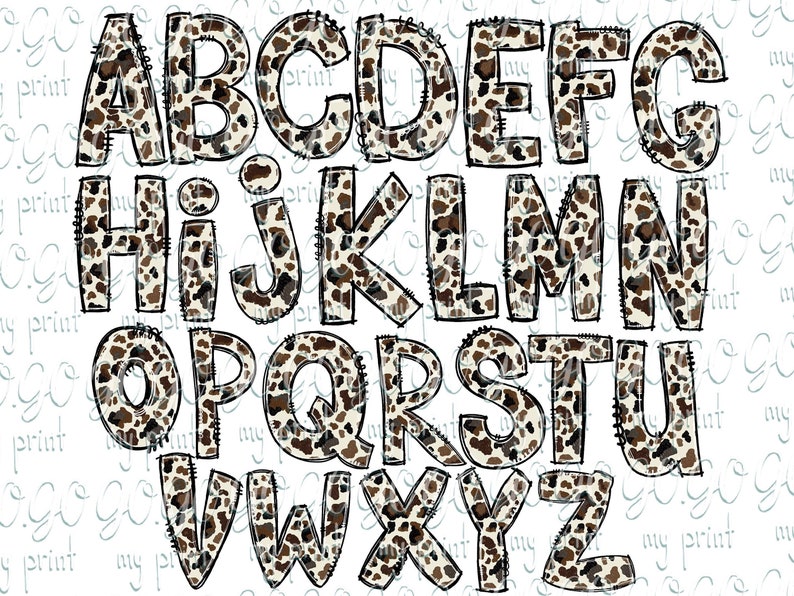 Alphabet Png Files Western Font Bundle Rustic Cow Animal Print - Etsy