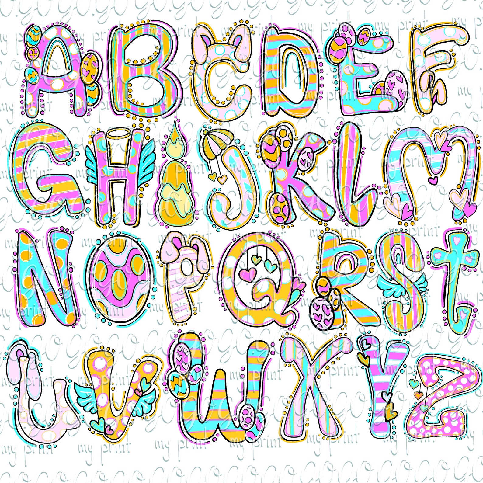 Alphabet Png Files Easter Doodle Letters Png Animal Print Font - Etsy