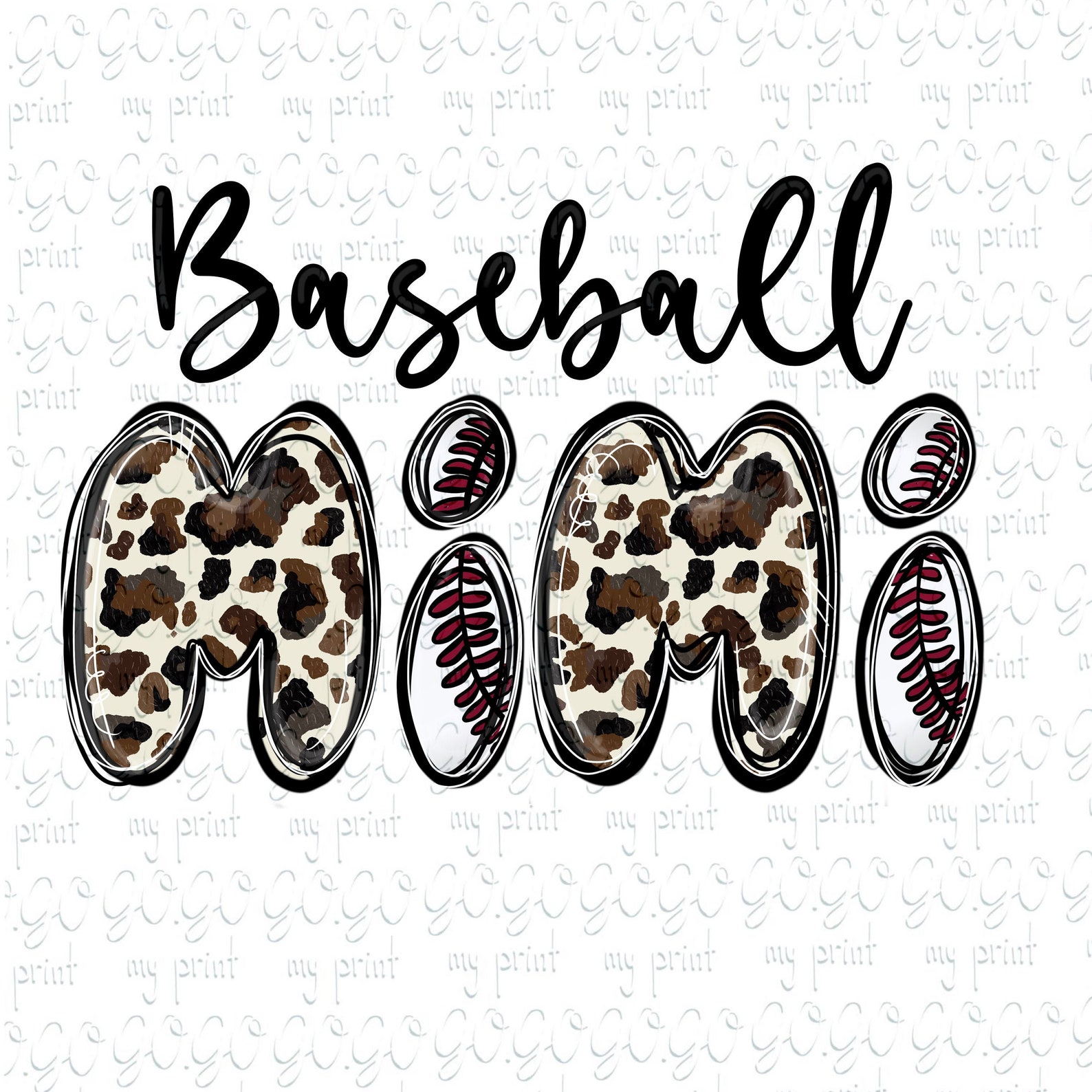Baseball Mimi Sublimation Design Sports PNG Hand Drawn PNG - Etsy