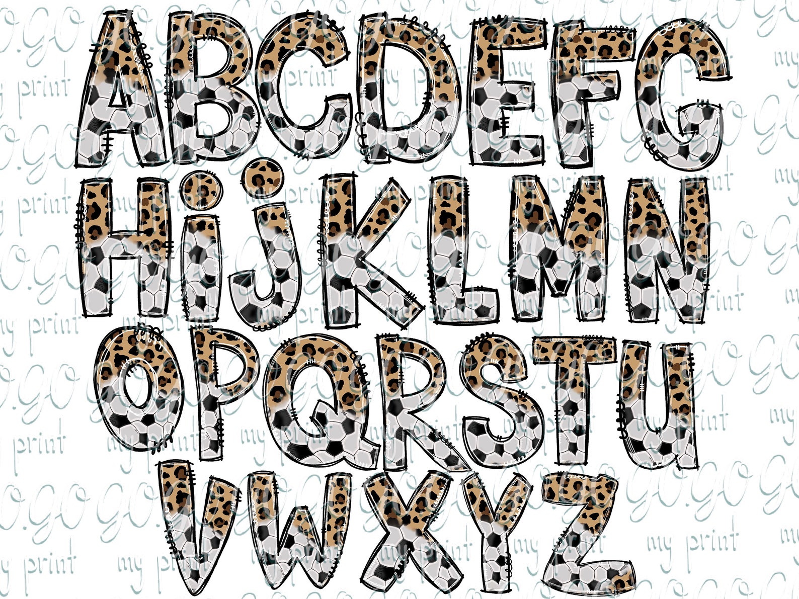 Alphabet Png Files Soccer Football Alphabet Doodle Letters Png - Etsy