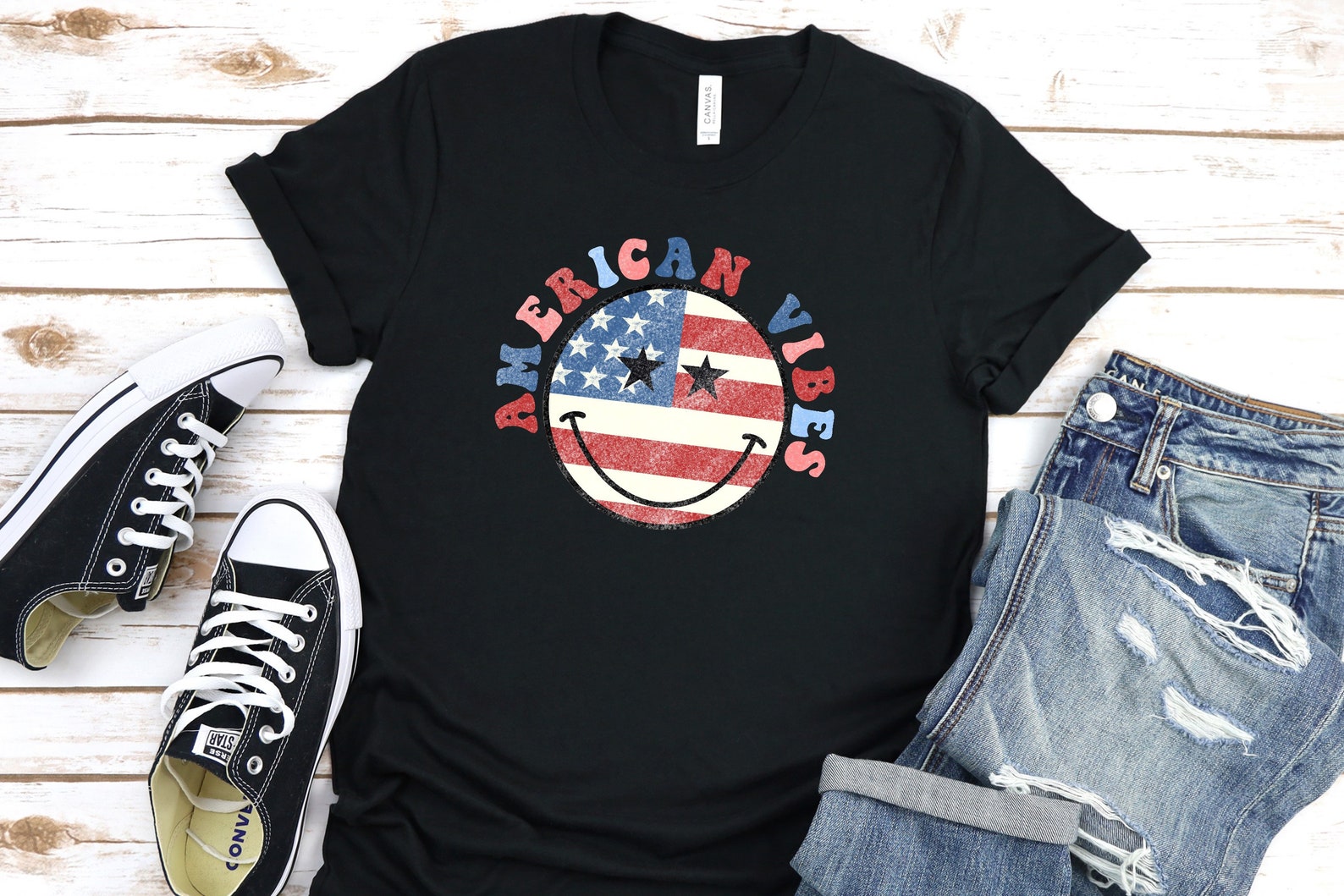 Fourth of July Png American Vibes Retro Star American Flag Smiley Face ...