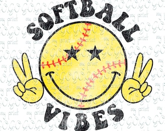 Smiley Face Game Day Vibes Softball PNG - Etsy