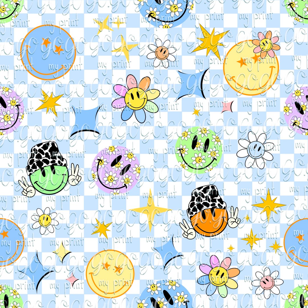 Seamless Files Retro Smiley Face Seamless File for Kids Happy Smiley ...