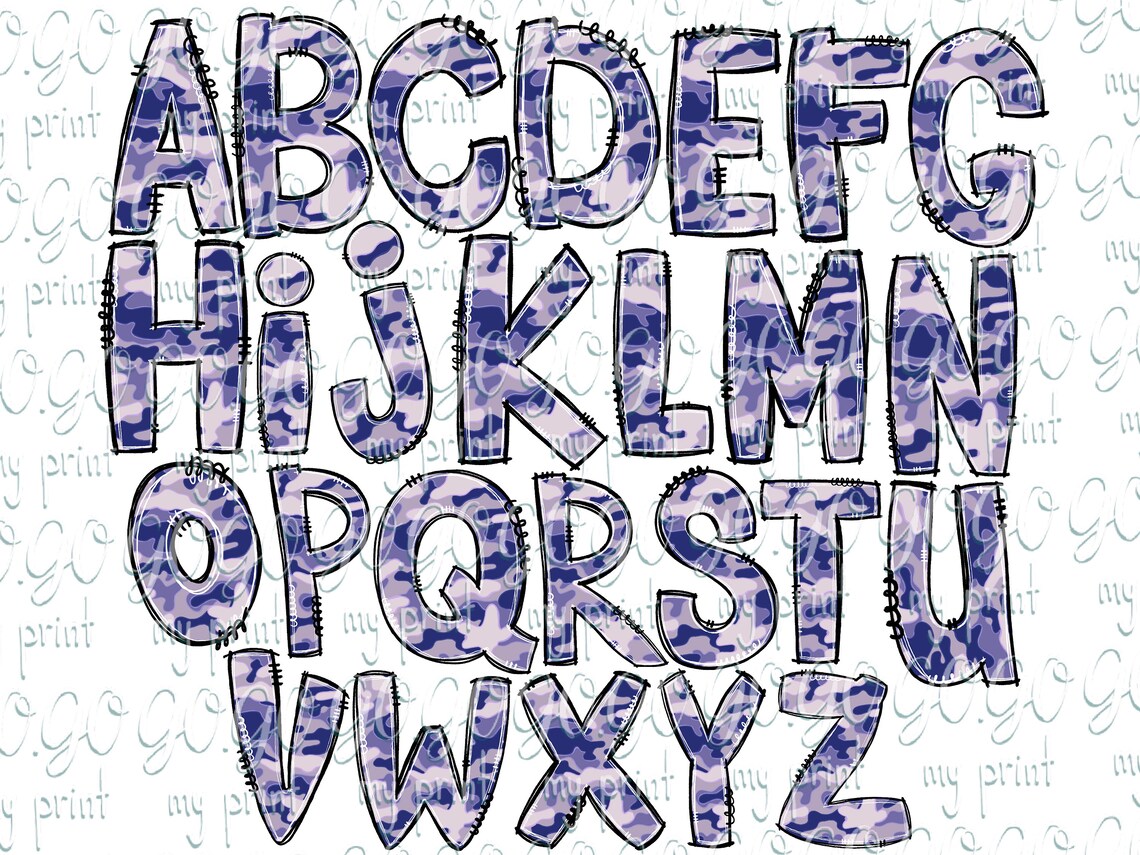 Alphabet Png Files Blue Camo Letters Camouflage Alphabet - Etsy
