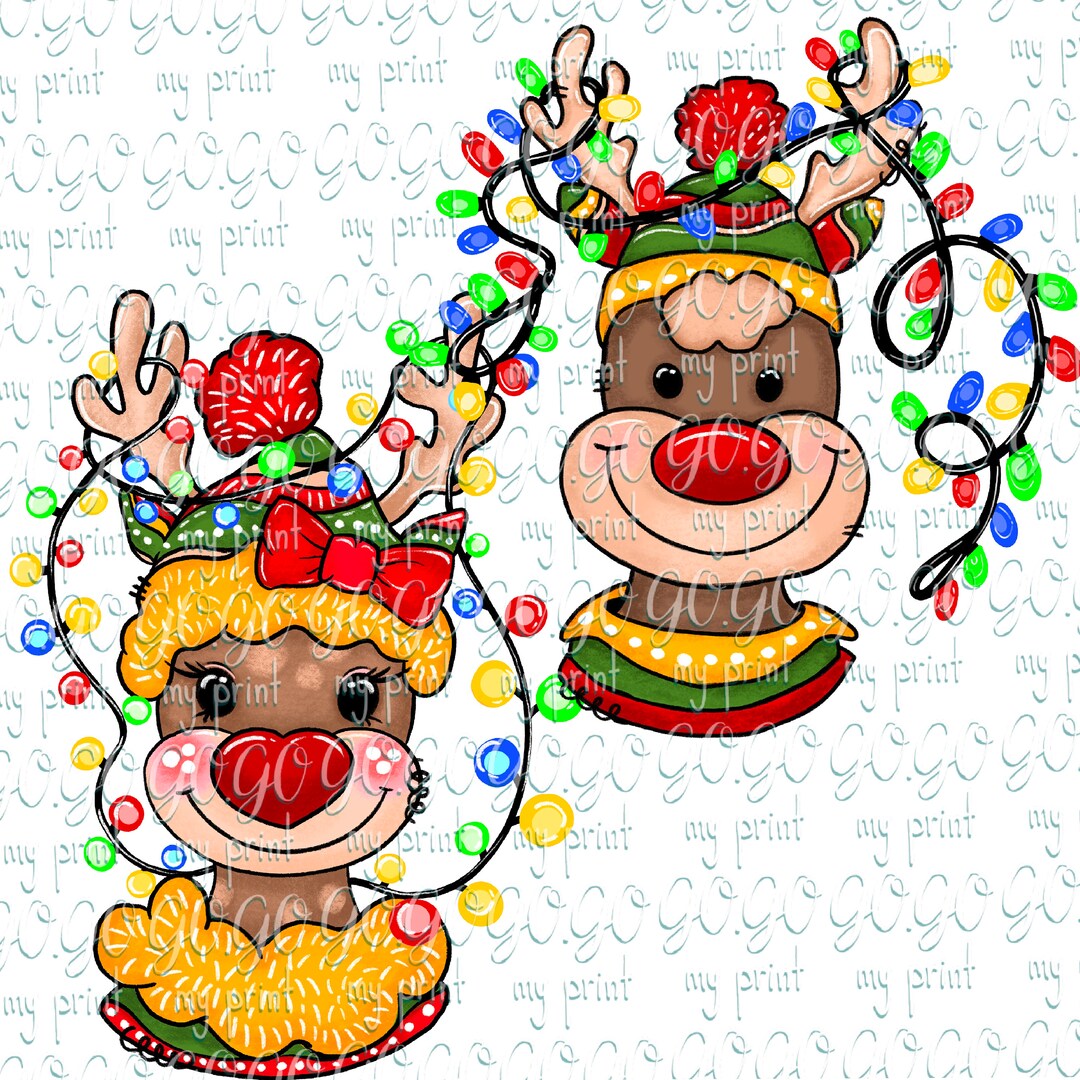 Christmas Png Files Reindeer Girl and Boy Christmas Lights Sublimation ...