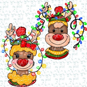 Christmas Png Files Reindeer Girl and Boy Christmas Lights Sublimation ...