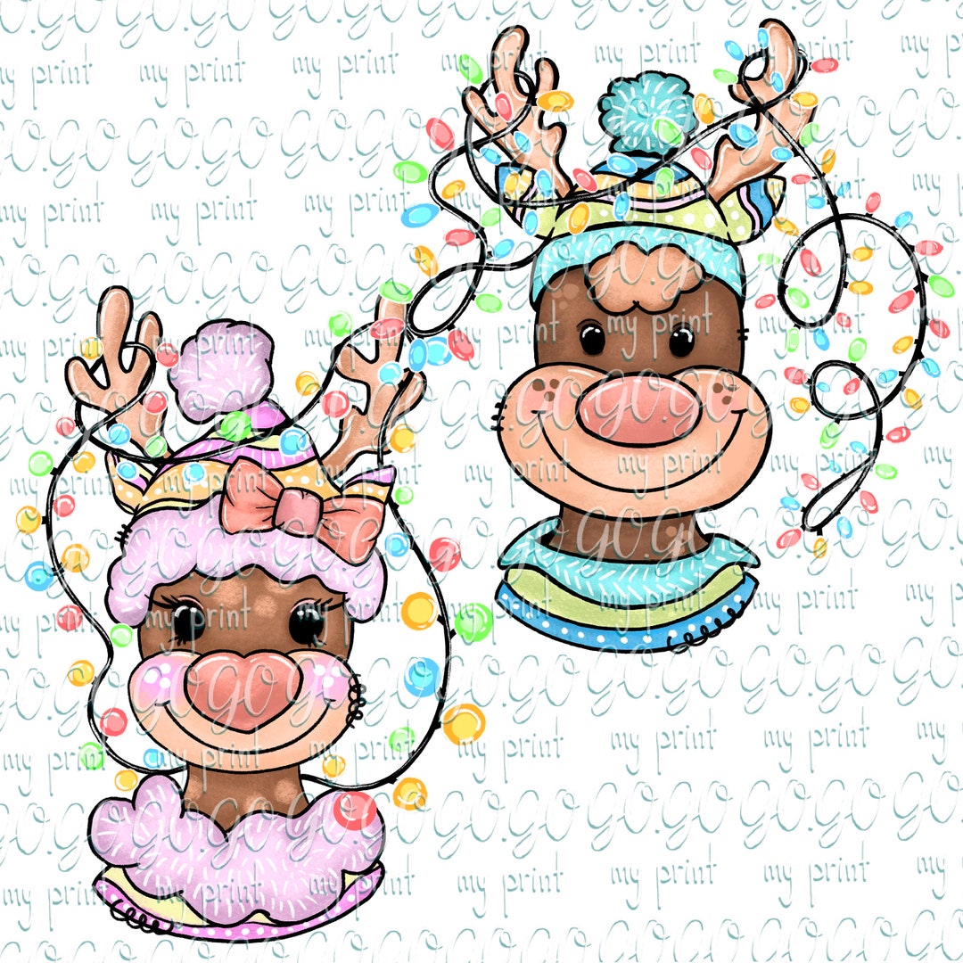 Christmas Png Files Reindeer Girl and Boy Christmas Lights Sublimation ...