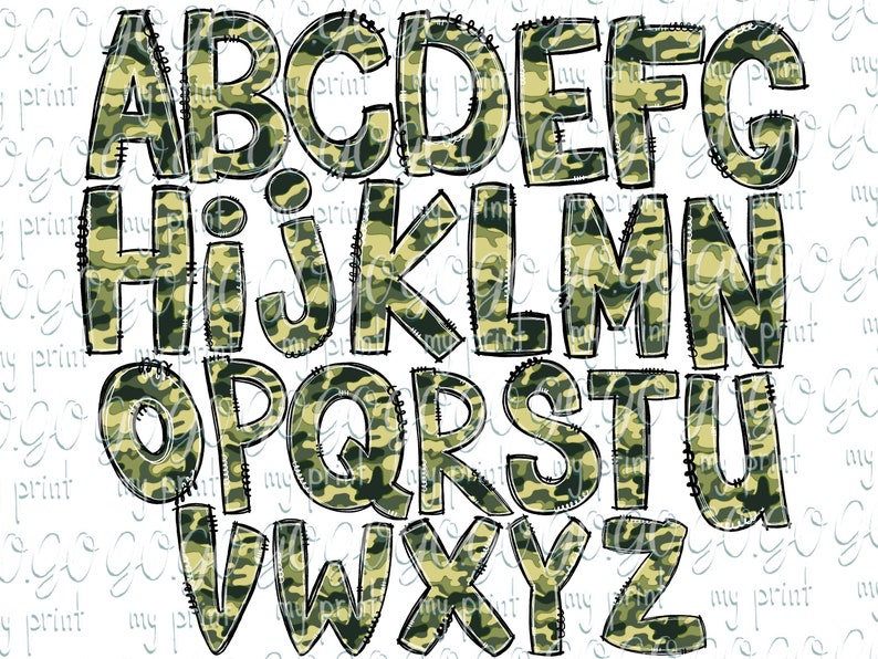Alphabet Png Files Camo Letters Camouflage Alphabet Doodle Letters Hand ...