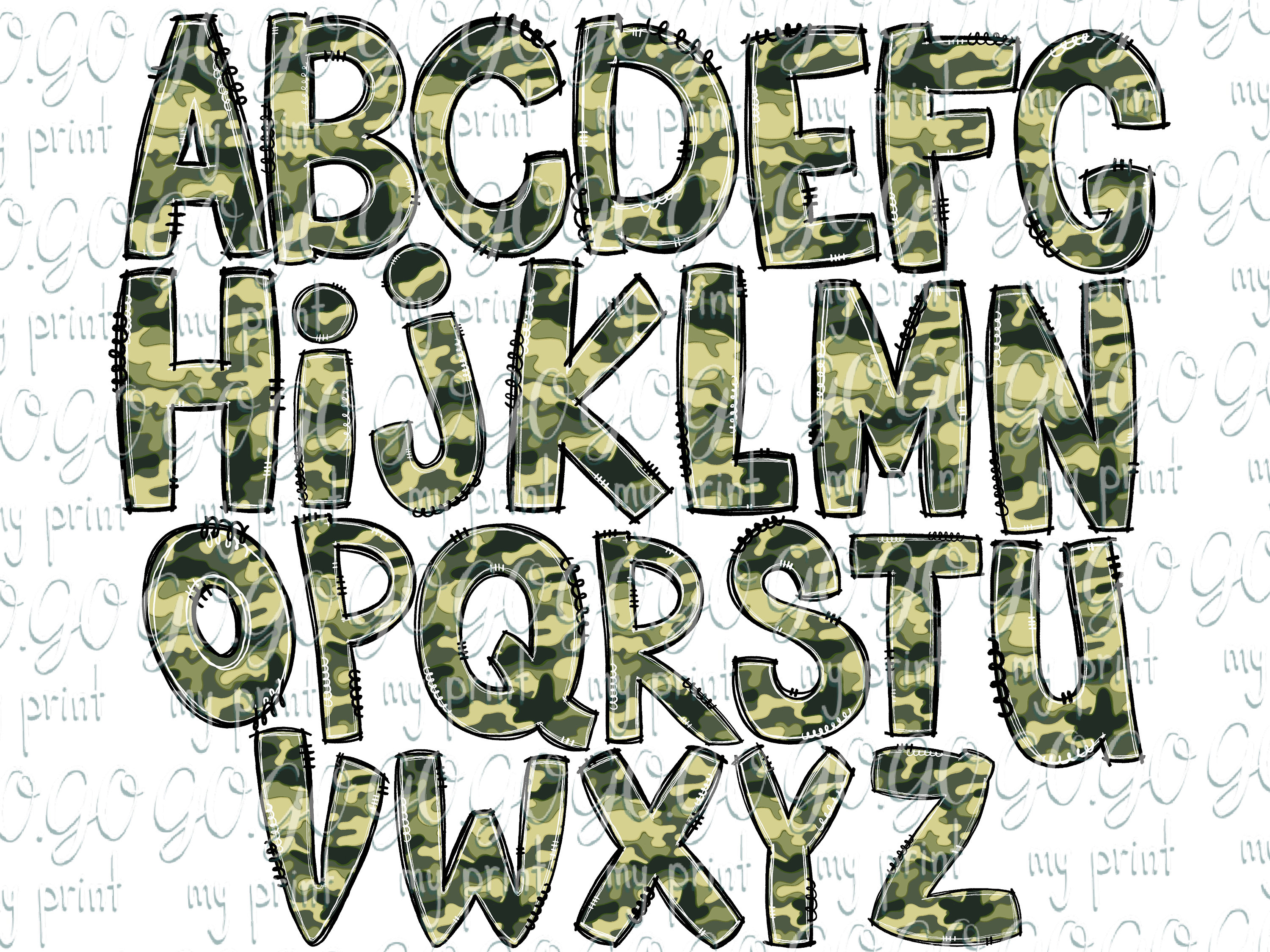 Alphabet Png Files Camo Letters Camouflage Alphabet Doodle - Etsy