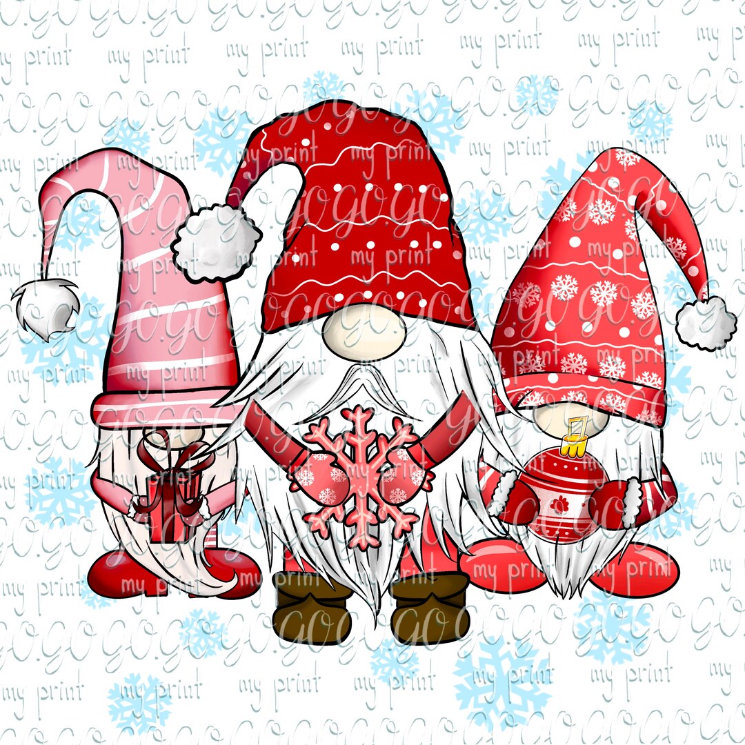Christmas Png Files Christmas Gnome Png Hand Drawn Red Three Gnomes ...