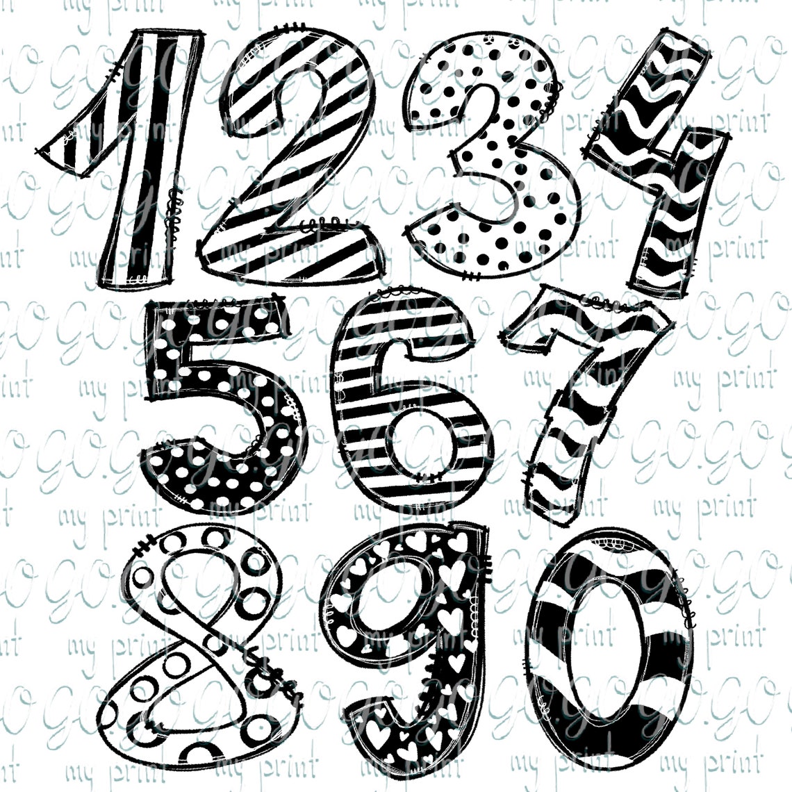 Alphabet Png Files Black White Pattern Doodle Letters Png - Etsy