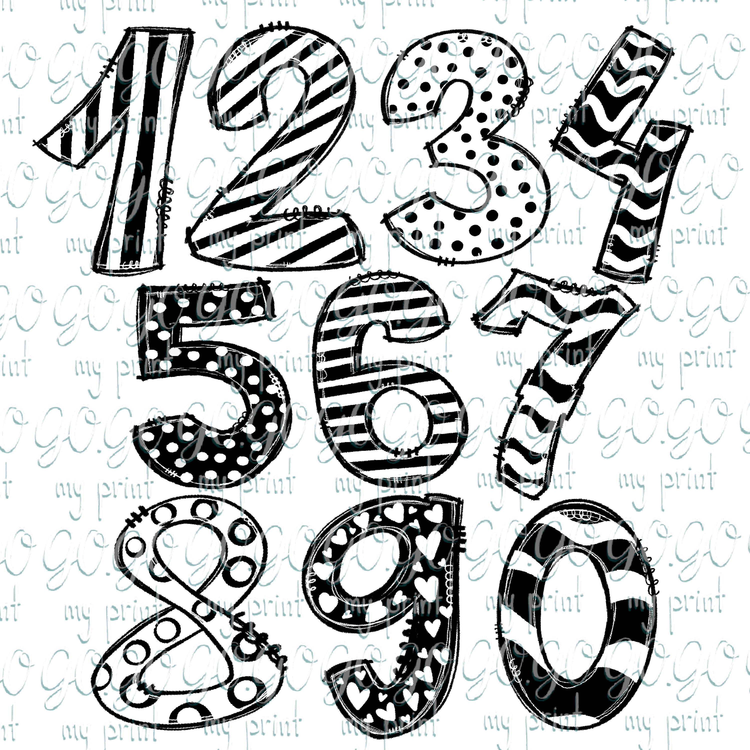 Alphabet Png Files Black White Pattern Doodle Letters Png - Etsy