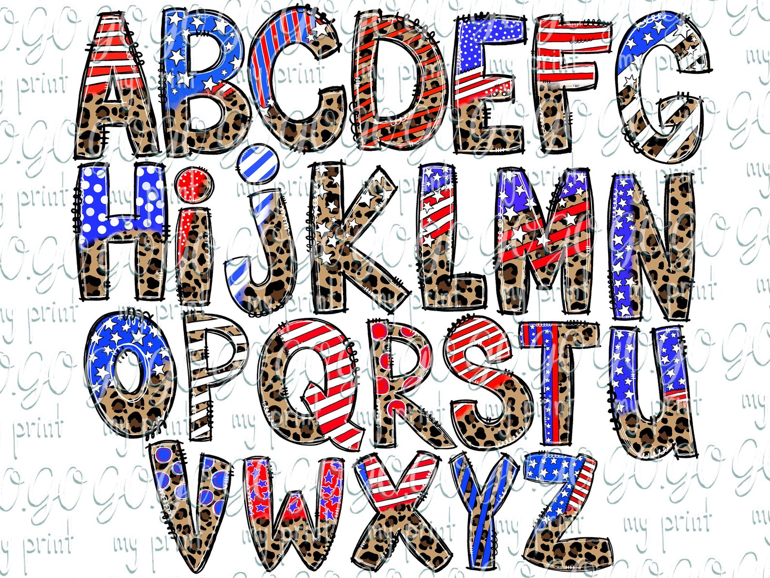 Alphabet Png Files Patriotic Letters Png Bundle USA American - Etsy