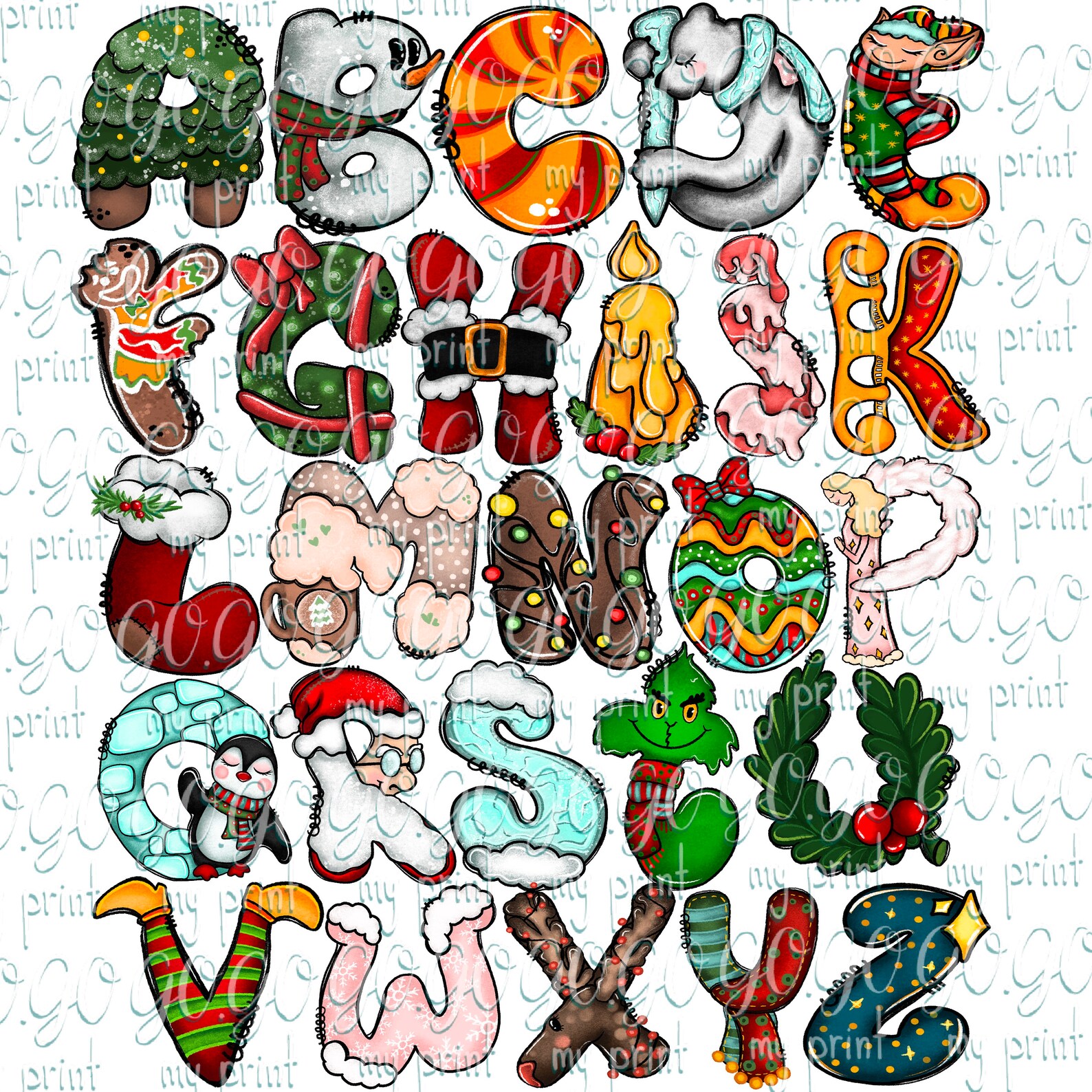 Alphabet Png Files Christmas Alphabet Font Christmas Numbers - Etsy