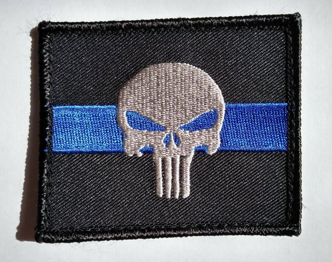 Thin Blue Line Skull Patch W/ Hook & Loop Backing (police / Law ...