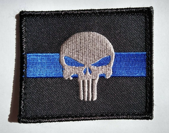 Thin Blue Line Skull Patch w/ Hook & Loop Backing Police / | Etsy