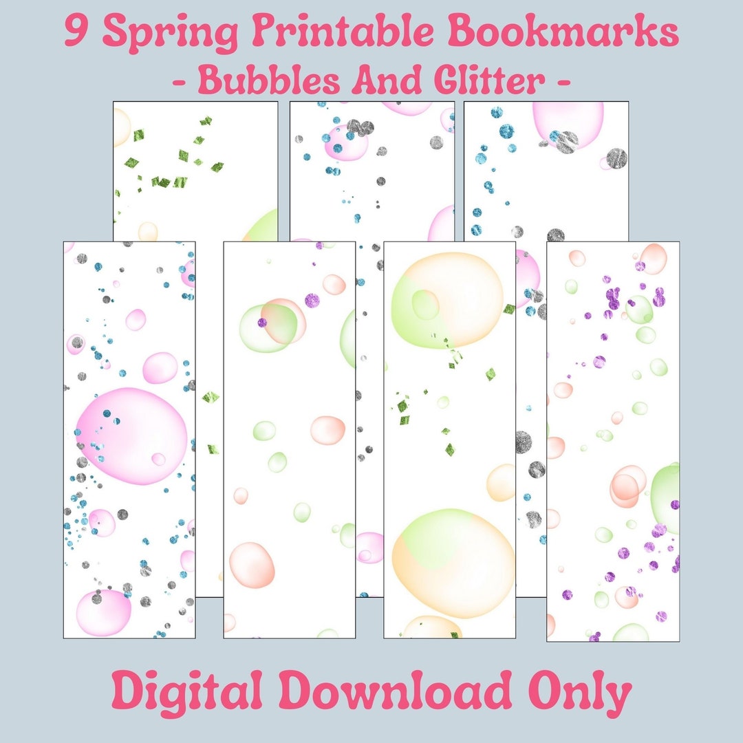 Spring Bookmarks, Spring Printable, Bubbles, Glitter, Printable ...
