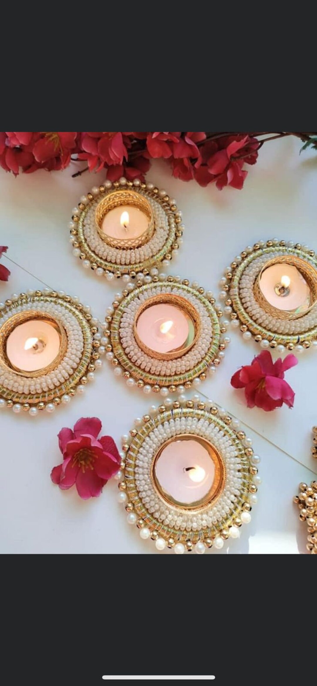 Golden With Pearl Tea Light Holders, Diwali Decor Diyas, Diwali Gift ...