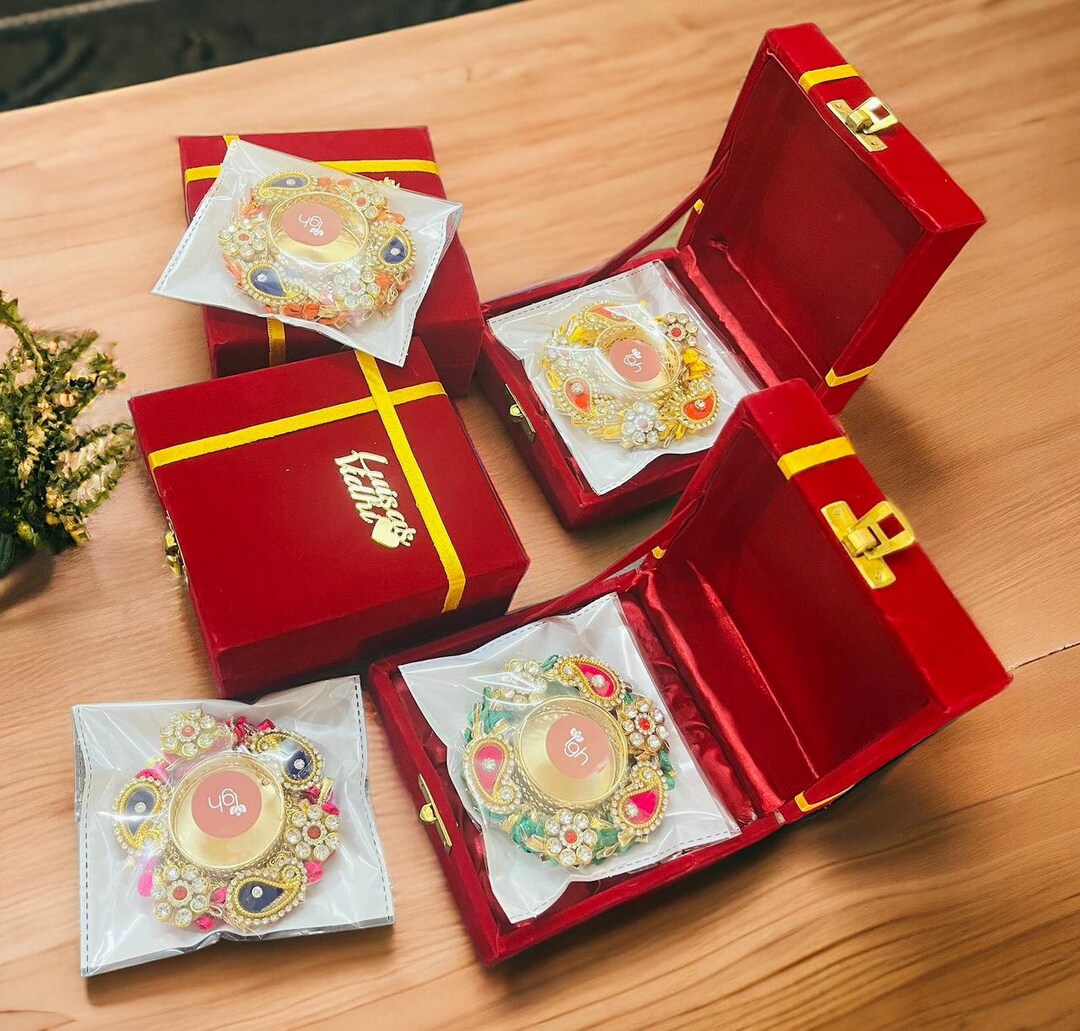 Tea Light Holder With 5 Inches Maroon Box, Wedding Favor, Indian ...