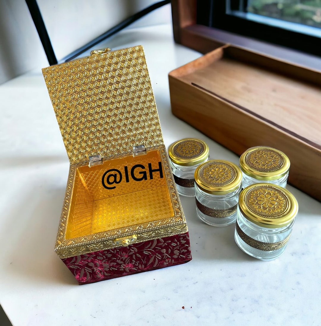 Wooden Box, Dry Fruit Box With 4 Pieces Glass Bowl, Sweet Box, Return ...