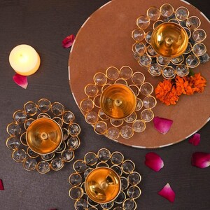 Antique Metal Crystal Akhand Diya Oil Lamp for Puja Room Mandir,tea ...
