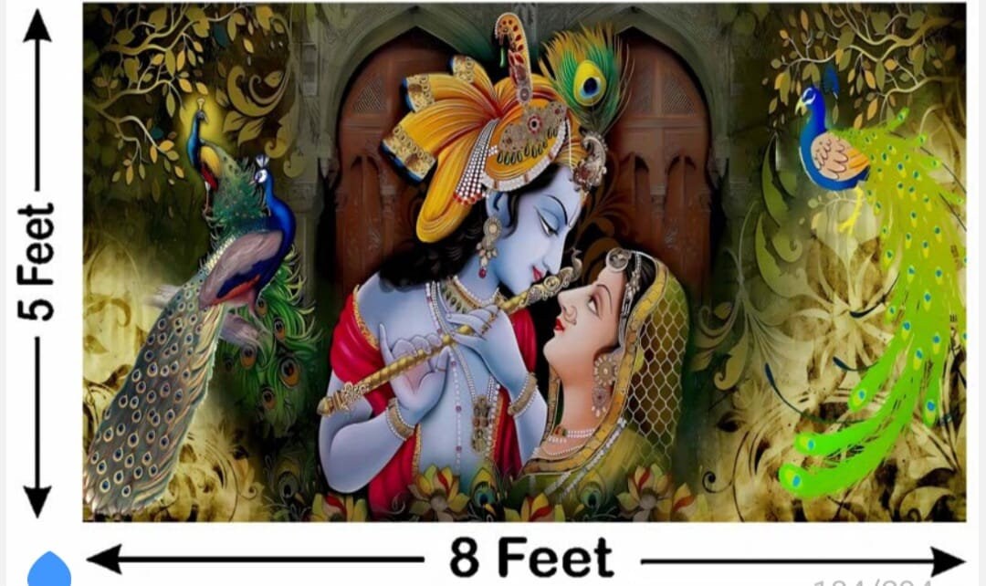 God Radha Krishna Design Backdrop for Pooja Decoration Traditional ...