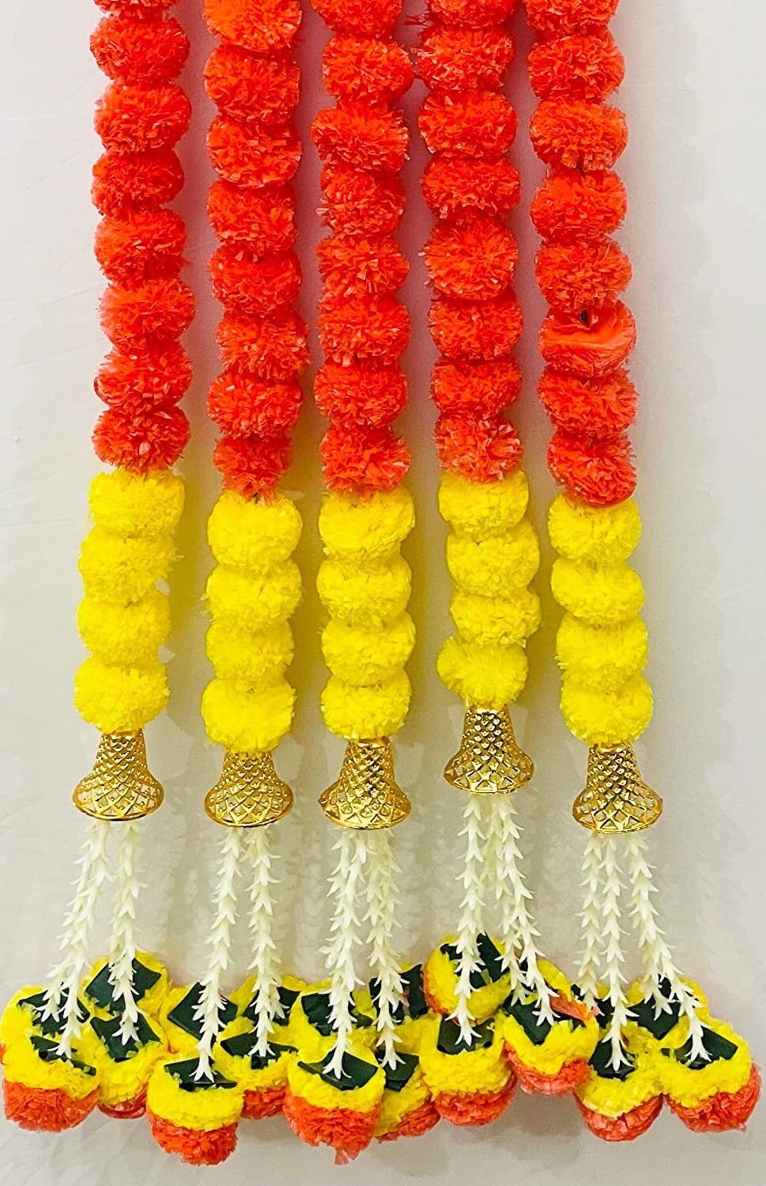 Set of 5 Handmade Home Decor Strings Marigold Fluffy Flowers With Bell ...