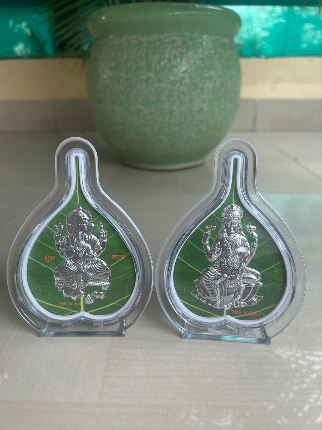 Pure Silver Ganesh and Laxmi Leaf/pan Shape Photo Frame, Indian God Silver Frame, Ornate Silver ...