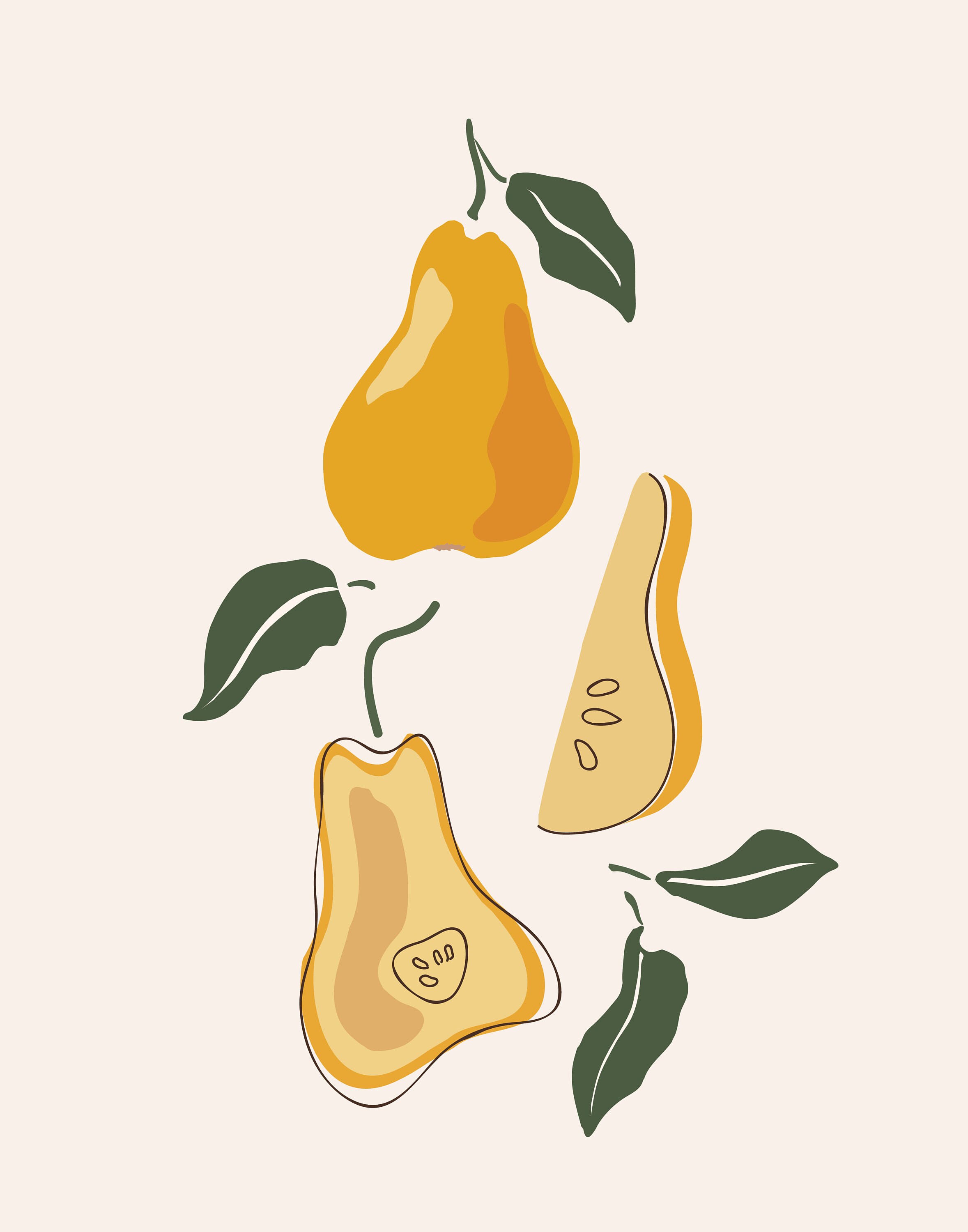Abstract Pear Art, Kitchen Wall Decor, Modern Botanical Print, Fruit ...
